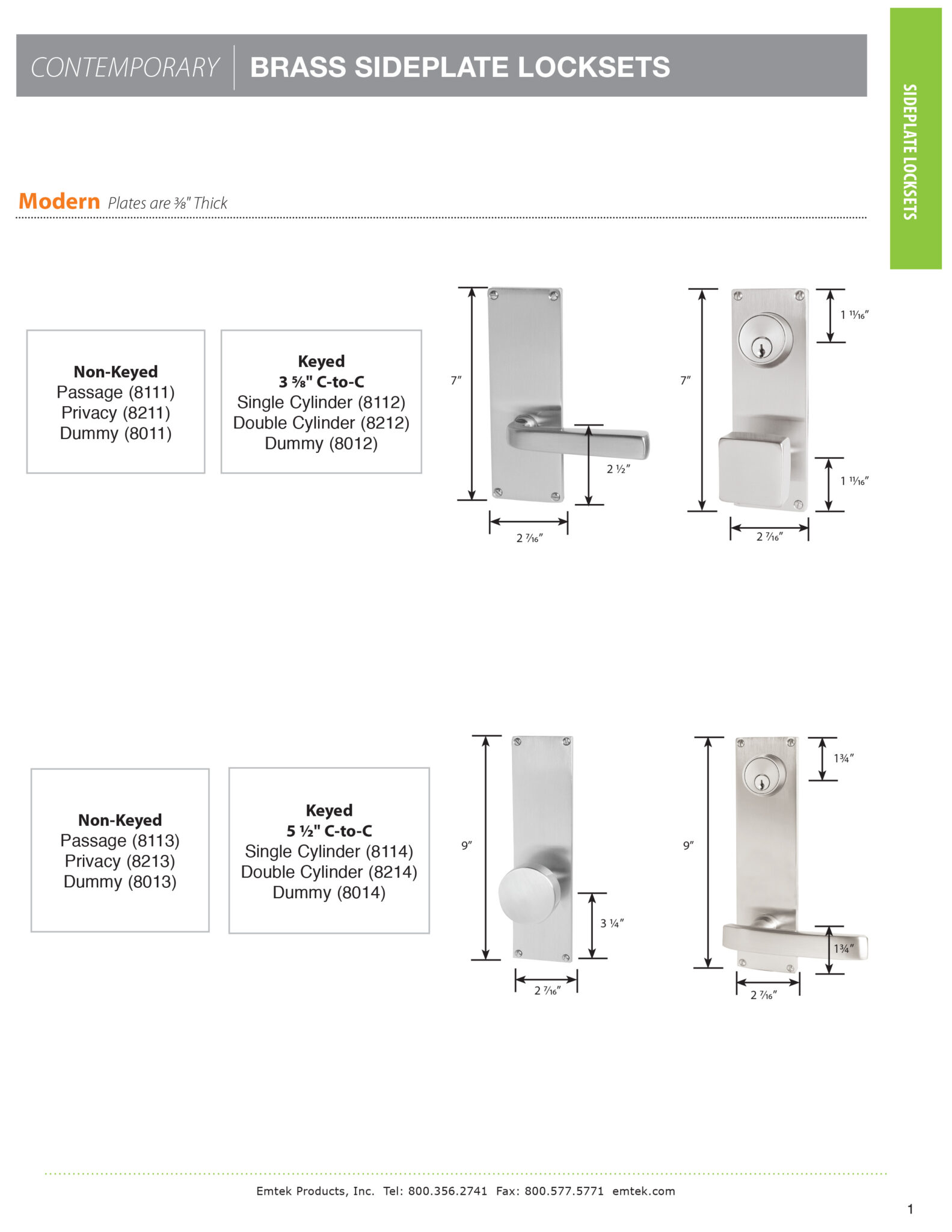 EMTEK Modern Sideplate Non Keyed 7″ - Door Hardware Canada